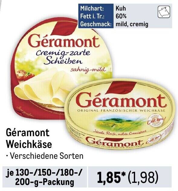 Géramont Weichkäse 130/150/180/200 g Packung Angebot bei METRO