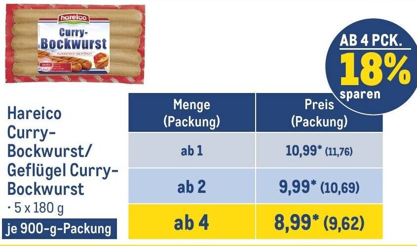 Hareico Curry Bockwurst/ Geflügel Curry-Bockwurst 900 g Packung Angebot ...