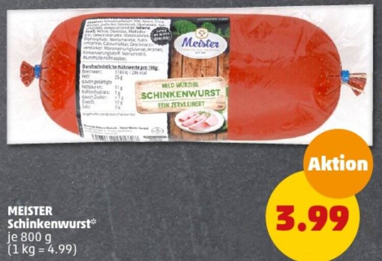 MEISTER Schinkenwurst 800 g Angebot bei PENNY