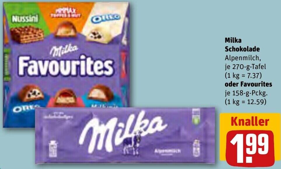 Milka Schokolade 270 g Tafel oder Favourites 158 g Pckg. Angebot bei REWE