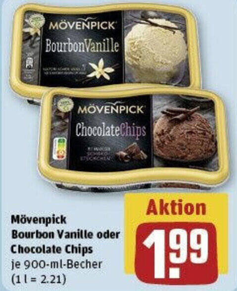 Mövenpick Bourbon Vanille oder Chocolate Chips 900-ml-Becher Angebot ...