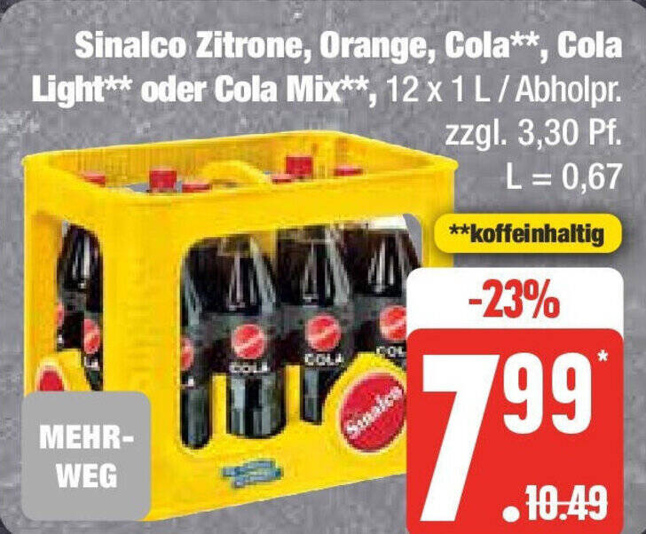 Sinalco Zitrone, Orange, Cola, Cola Light oder Cola Mix, 12 x 1 L ...
