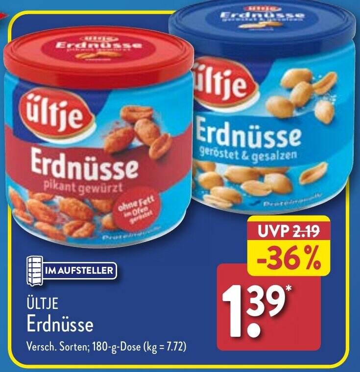 ÜLTJE Erdnüsse 180 g Dose Angebot bei Aldi Nord