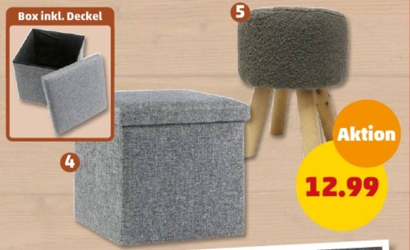 HEDURA Sitzwürfel oder Hocker mit Teddystoff Angebot bei PENNY