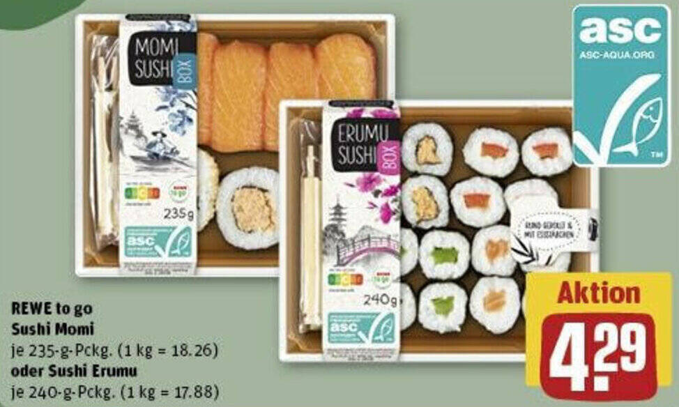 REWE to go Sushi Momi 235 g oder Sushi Erumu 240 g Pckg. Angebot bei REWE