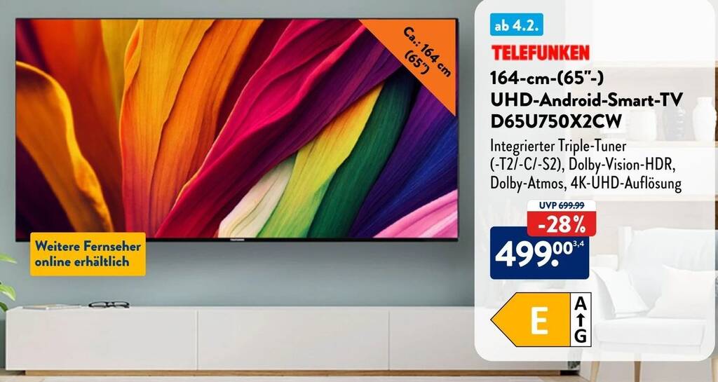 TELEFUNKEN 164 cm (65") UHD-Android-Smart-TV D65U750X2CW Angebot bei ...