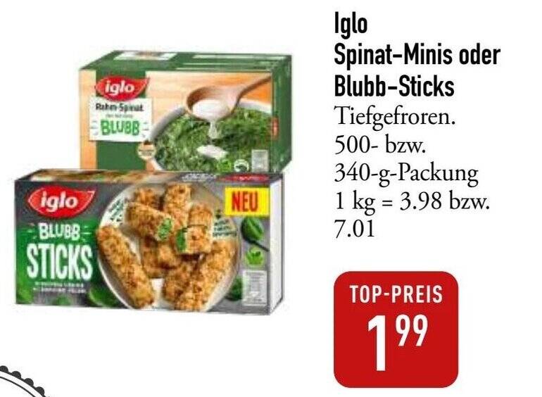 Iglo Spinat-Minis oder Blubb-Sticks 500-340 g Packung Angebot bei ...