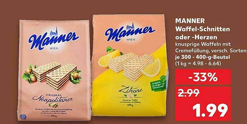 Manner Waffel-schnitten Oder -herzen Angebot bei Kaufland