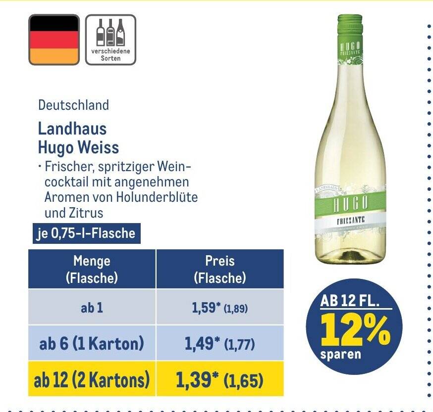 Landhaus Hugo Weiss je 0,75-1-Flasche Angebot bei METRO