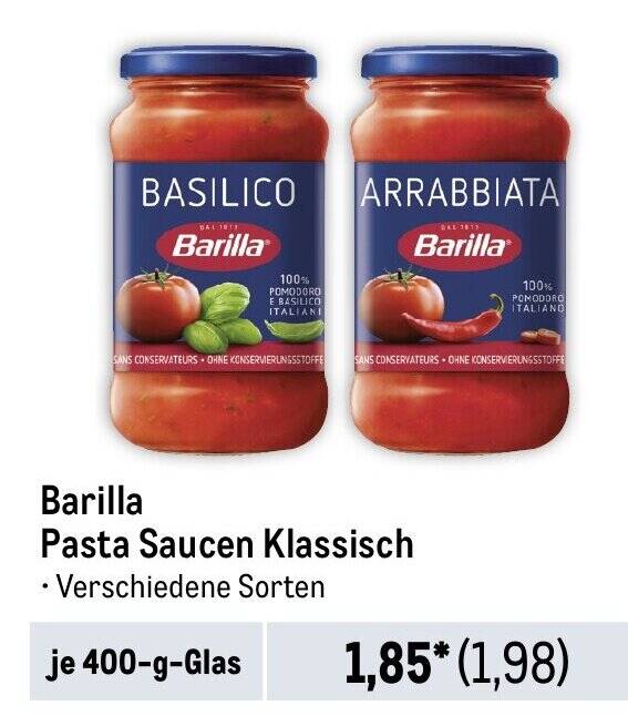 Barilla Pasta Saucen Klassisch je 400-g-Glas Angebot bei METRO