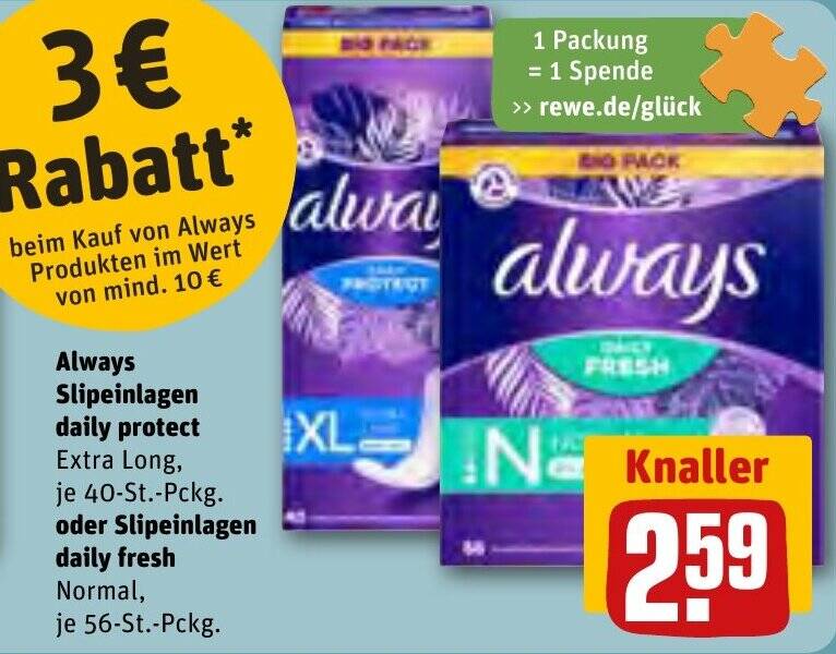 Always Slipeinlagen daily protect 40-St. oder Slipeinlagen daily fresh ...