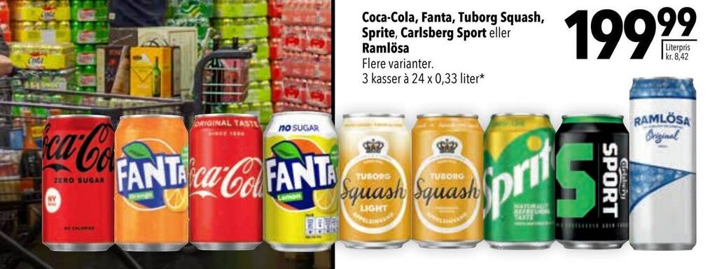 Coca-Cola, Fanta, Tuborg Squash, Sprite, Carlsberg Sport eller Ramlösa ...