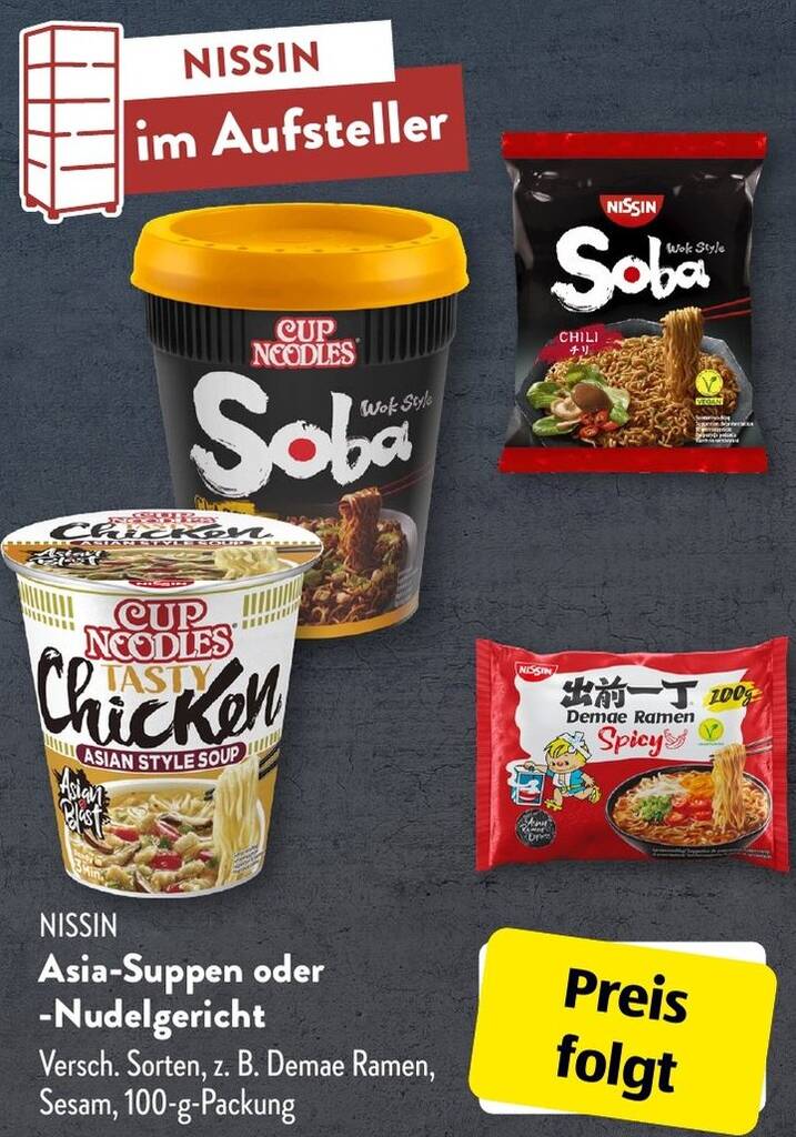 NISSIN Asia-Suppen oder Nudelgericht 100 g Packung Angebot bei Aldi Süd
