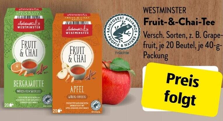 WESTMINSTER Fruit & Chai-Tee 40 g Packung Angebot bei Aldi Süd