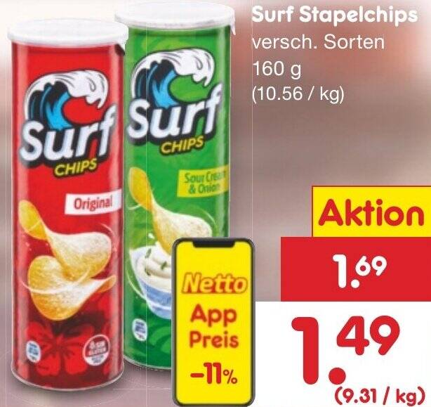 Surf Stapelchips 160 g Angebot bei Netto Marken-Discount