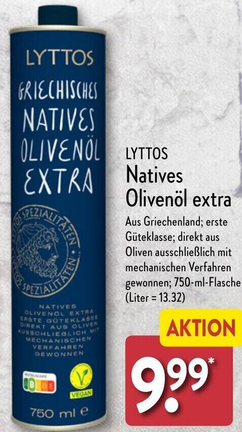LYTTOS Natives Olivenöl extra 750 ml Flasche Angebot bei Aldi Nord