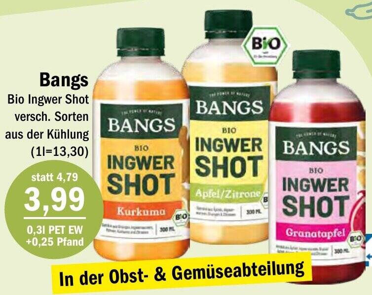 Bangs Bio Ingwer Shot 0,3 L Angebot bei Aktiv Irma