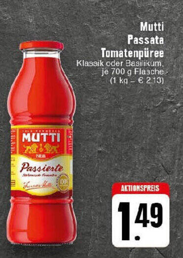 Mutti Passata Tomatenpüree 700 g Flasche Angebot bei Edeka
