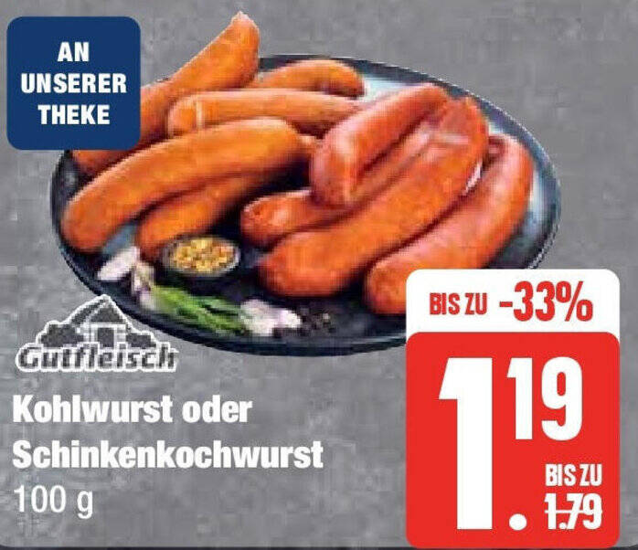 Gutfleisch Kohlwurst oder Schinkenkochwurst 100 g Angebot bei Edeka