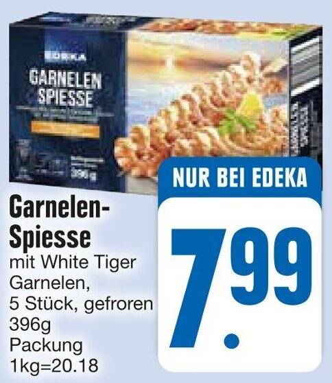 EDEKA Garnelen-Spiesse 396 g Packung Angebot bei Edeka