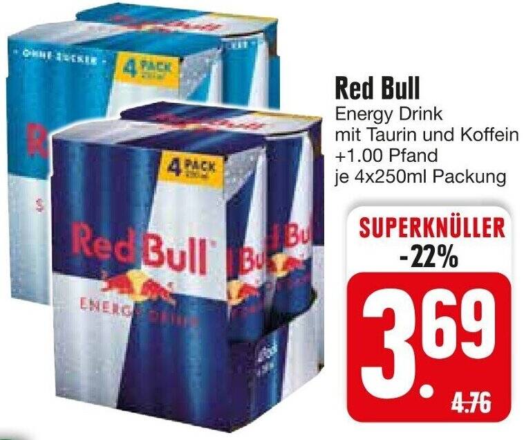 Red Bull Energy Drink 4x250ml Packung Angebot bei Edeka