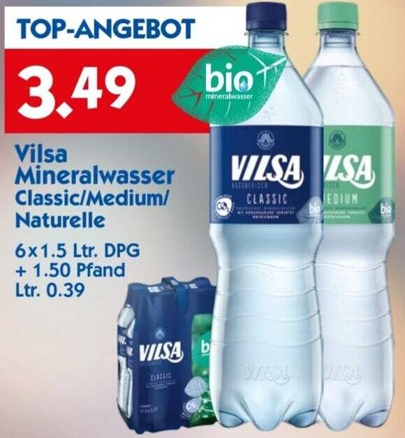 Vilsa Mineralwasser Classic/Medium/ Naturelle 6x1.5 Ltr. Angebot bei ...