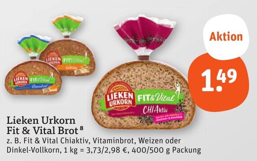 Lieken Urkorn Fit & Vital Brot z. B. Fit & Vital Chiaktiv, Vitaminbrot ...