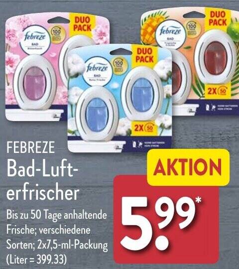 FEBREZE Bad-Lufterfrischer 2 x 7,5 ml Packung Angebot bei Aldi Nord