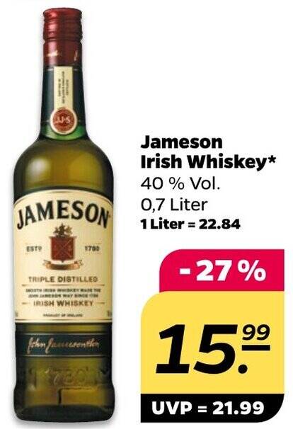 Jameson Irish Whiskey 0,7 Liter Angebot bei NETTO
