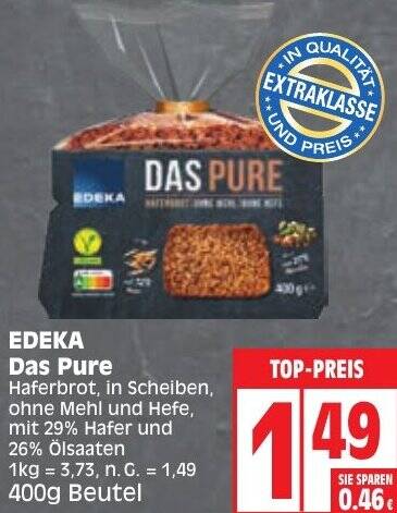 EDEKA Das Pure Haferbrot 400g Beutel Angebot bei Edeka