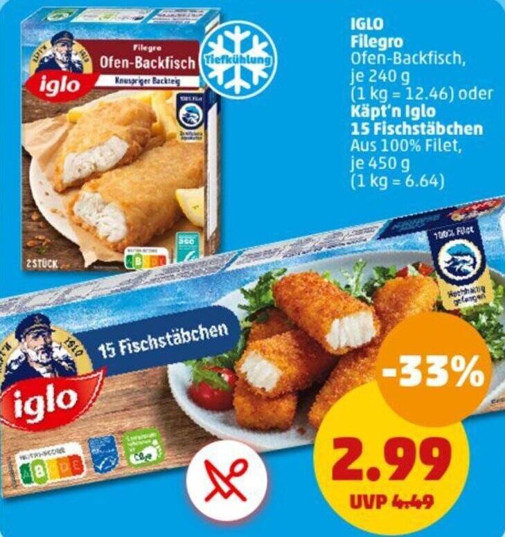 IGLO Filegro 240 g oder Käpt'n Iglo 15 Fischstäbchen 450 g Angebot bei ...
