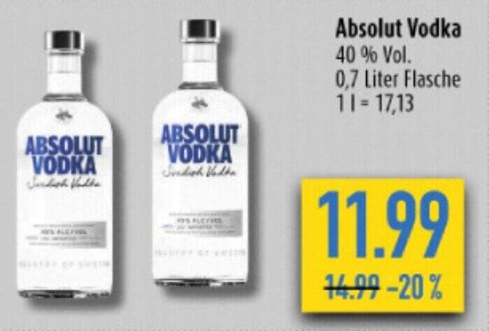 Absolut Vodka 40% Vol. 700ml Angebot bei diska
