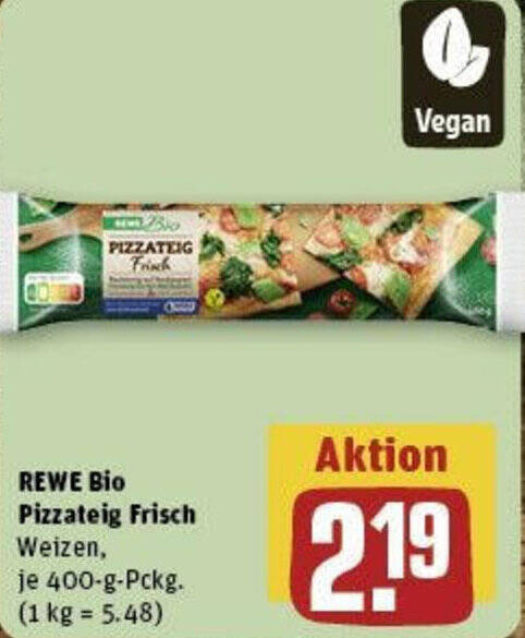 REWE Bio Pizzateig Frisch 400g Pckg Angebot bei REWE