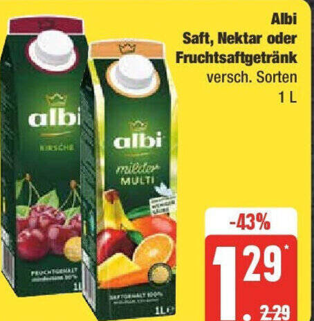 albi Saft, Nektar oder Fruchtsaftgetränk 1 L Angebot bei Edeka