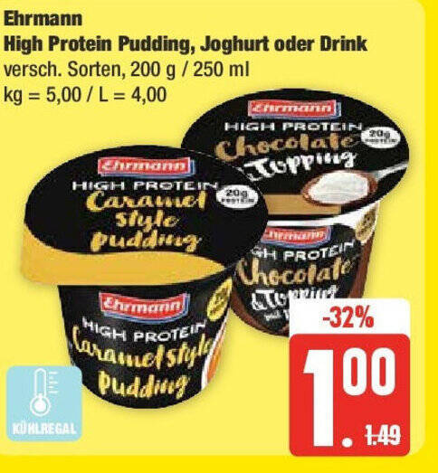 Ehrmann High Protein Pudding, Joghurt oder Drink 200g Angebot bei Edeka