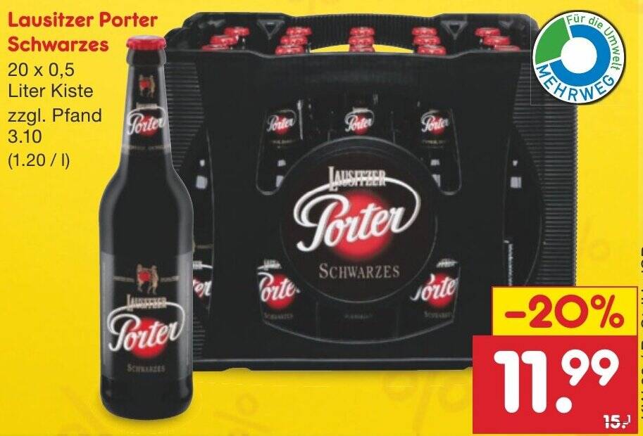Lausitzer Porter Schwarzes 20 x 0,5 Liter Kiste Angebot bei Netto ...