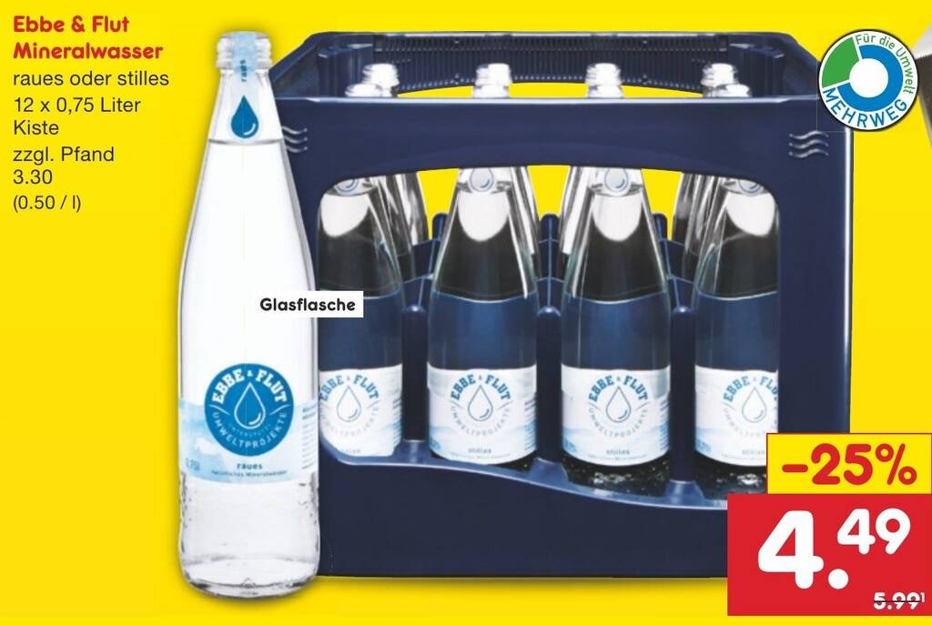 Ebbe & Flut Mineralwasser 12 x 0,75 Liter Kiste Angebot bei Netto ...