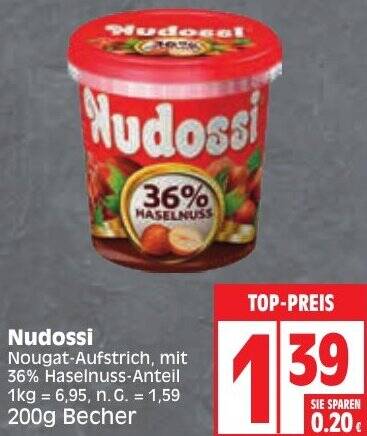 Nudossi Nougat-Aufstrich 200g Becher Angebot bei Edeka