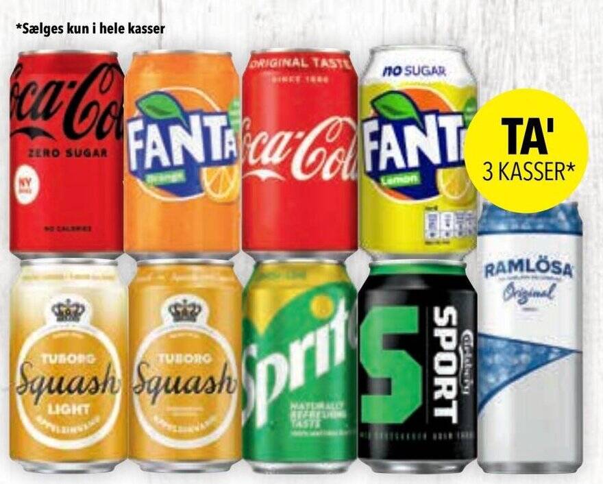 Coca-Cola, Fanta, Tuborg Squash, Sprite, Carlsberg Sport eller Ramlösa ...