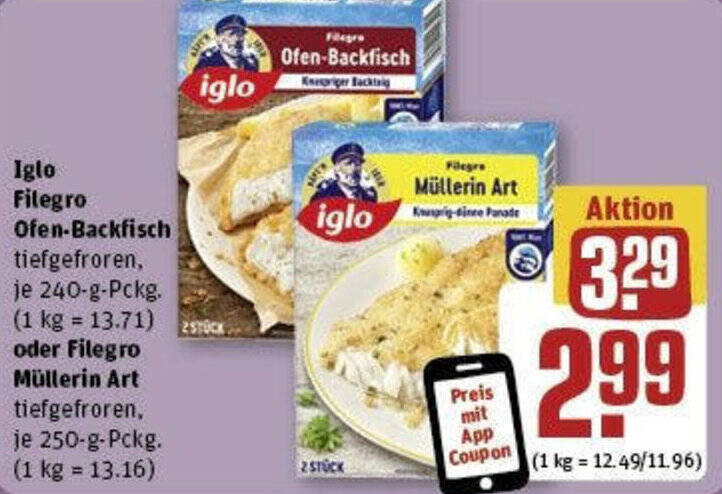 Iglo Filegro Ofen-Backfisch 240 g oder Filegro Müllerin Art 250 g Pckg ...