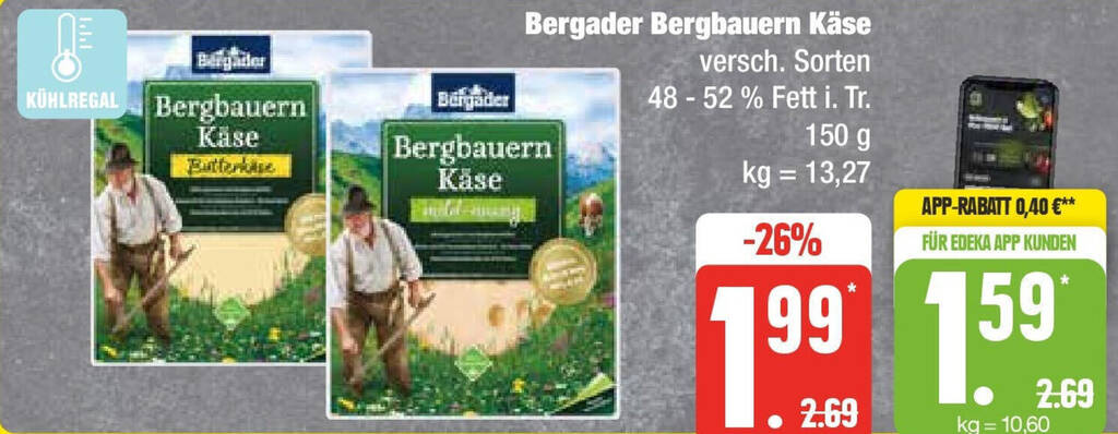Bergader Bergbauern Käse 150 g Angebot bei Edeka