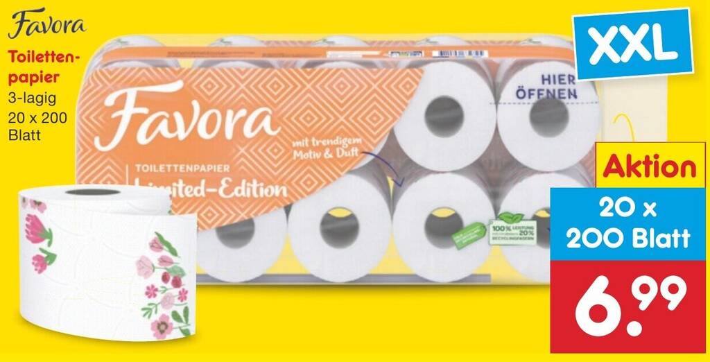 Favora Toilettenpapier 20 x 200 Blatt Angebot bei Netto Marken-Discount