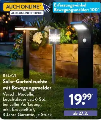 BELAVI Solar-Gartenleuchte mit Bewegungsmelder Angebot bei Aldi Süd