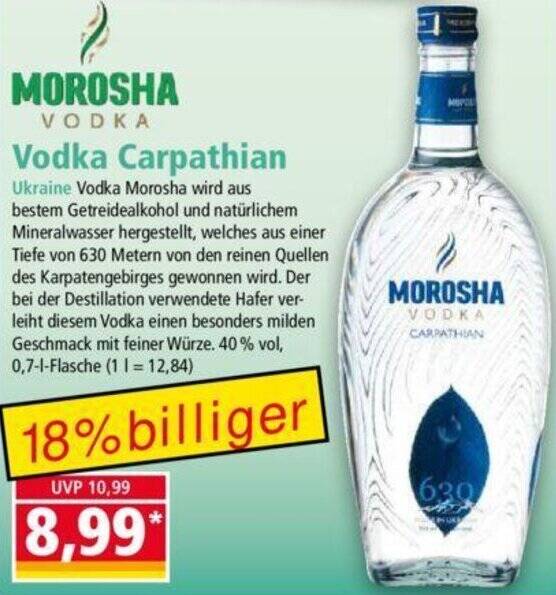 MOROSHA Vodka Carpathian 0,7 L Flasche Angebot bei Norma