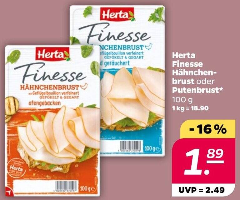 Herta Finesse Hähnchenbrust oder Putenbrust 100 g Angebot bei NETTO