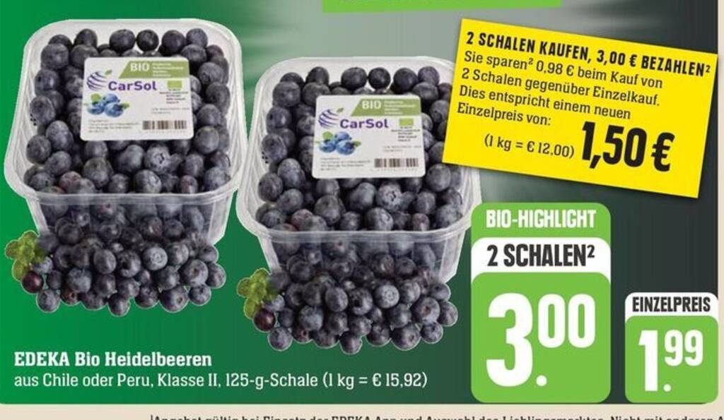EDEKA Bio Heidelbeeren 125g Angebot bei Schmidt's Märkte