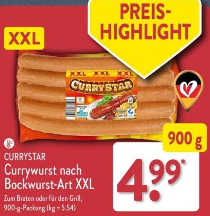 CURRYSTAR Currywurst nach Bockwurst-Art XXL 900 g Packung Angebot bei ...