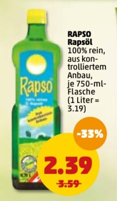 Rapso Rapsöl 750 ml Angebot bei PENNY