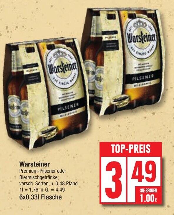 Warsteiner Premium-Pilsener 6 x 0,33 l Flasche Angebot bei Edeka