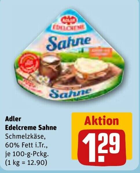Adler Edelcreme Sahne Schmelzkäse 100-g-Pckg. Angebot bei REWE
